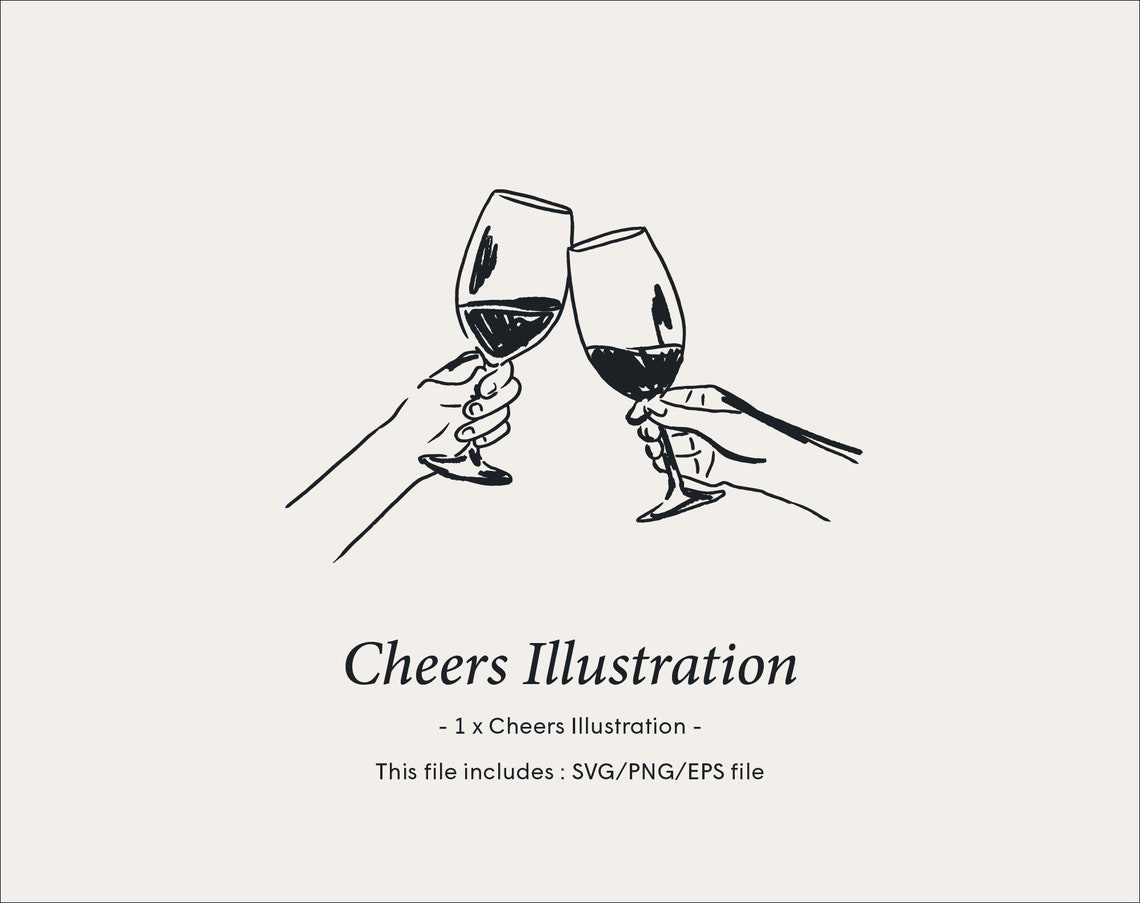 Wedding Cheers Illustration, Drink Clipart, Drink Drawing, Hand Drawing ...
