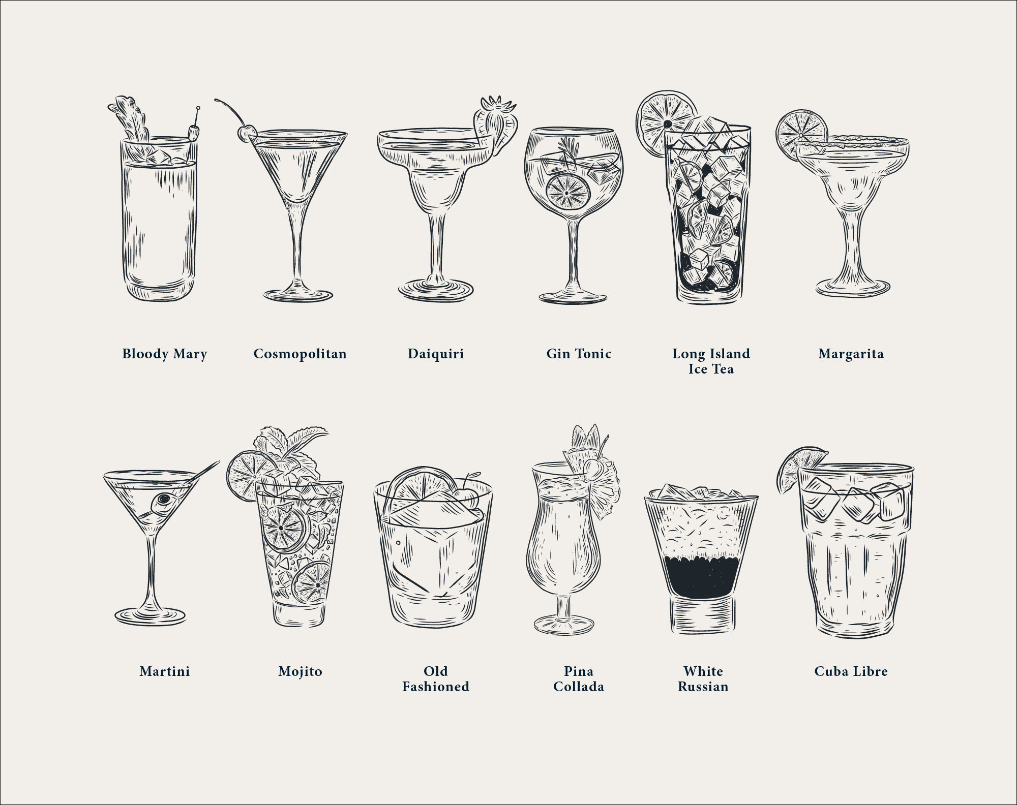Cocktail Illustrations Hand Drawn Cocktails Clipart, Cocktail ...
