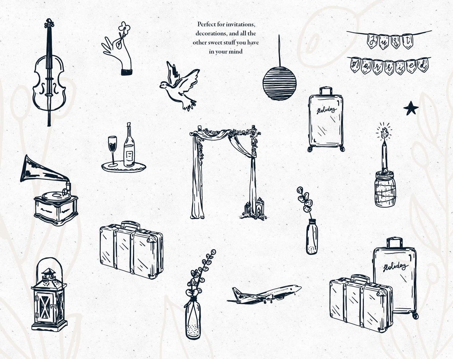 Wedding Timeline Icons, 80 Hand Drawn Marriage Clipart Elements, EPS ...