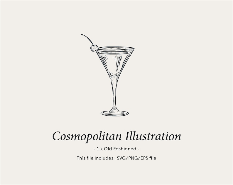 Cocktail Illustration, Cosmopolitan, Drink Clipart, Drink Drawing, Hand ...