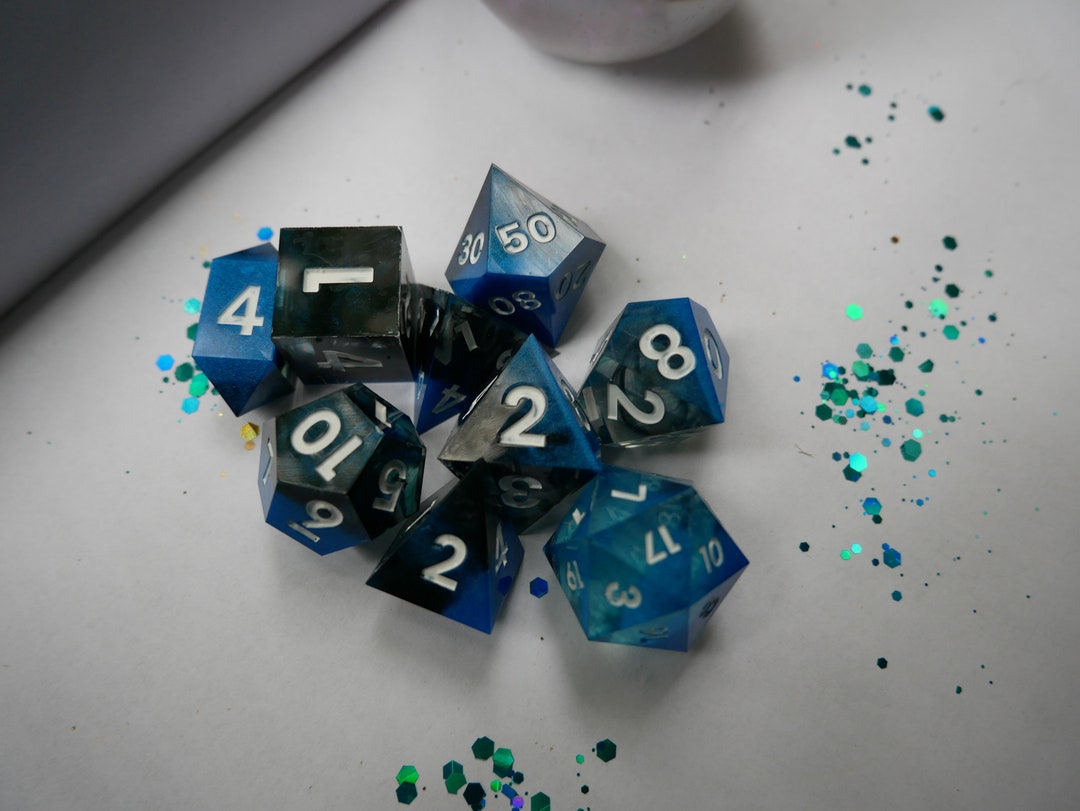 9 Die Dice Set - "dragonfly" Set Raw Epoxy Resin Inked No Sanding No Polish D4 D6 D8 D10 D12 D20 ...
