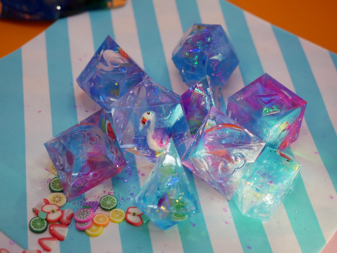 9 Die Dice Set - "pool Party" Set Raw Epoxy Resin NO INK No Sanding No ...