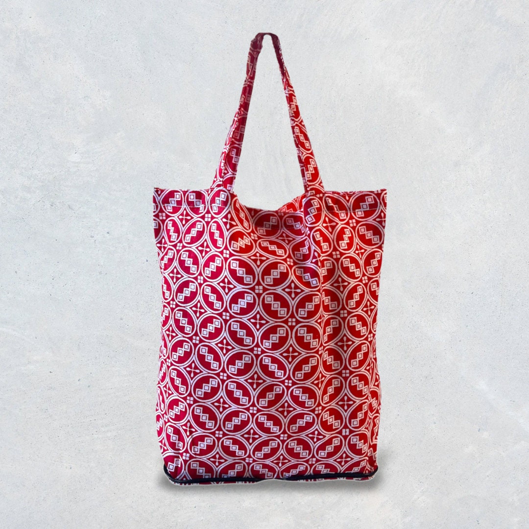 Foldable Tote | Red Batik Tote | Foldable Shopping Bag | Batik Grocery ...
