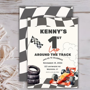 Race Car First Birthday Invitation, First Lap Around the Track ...
