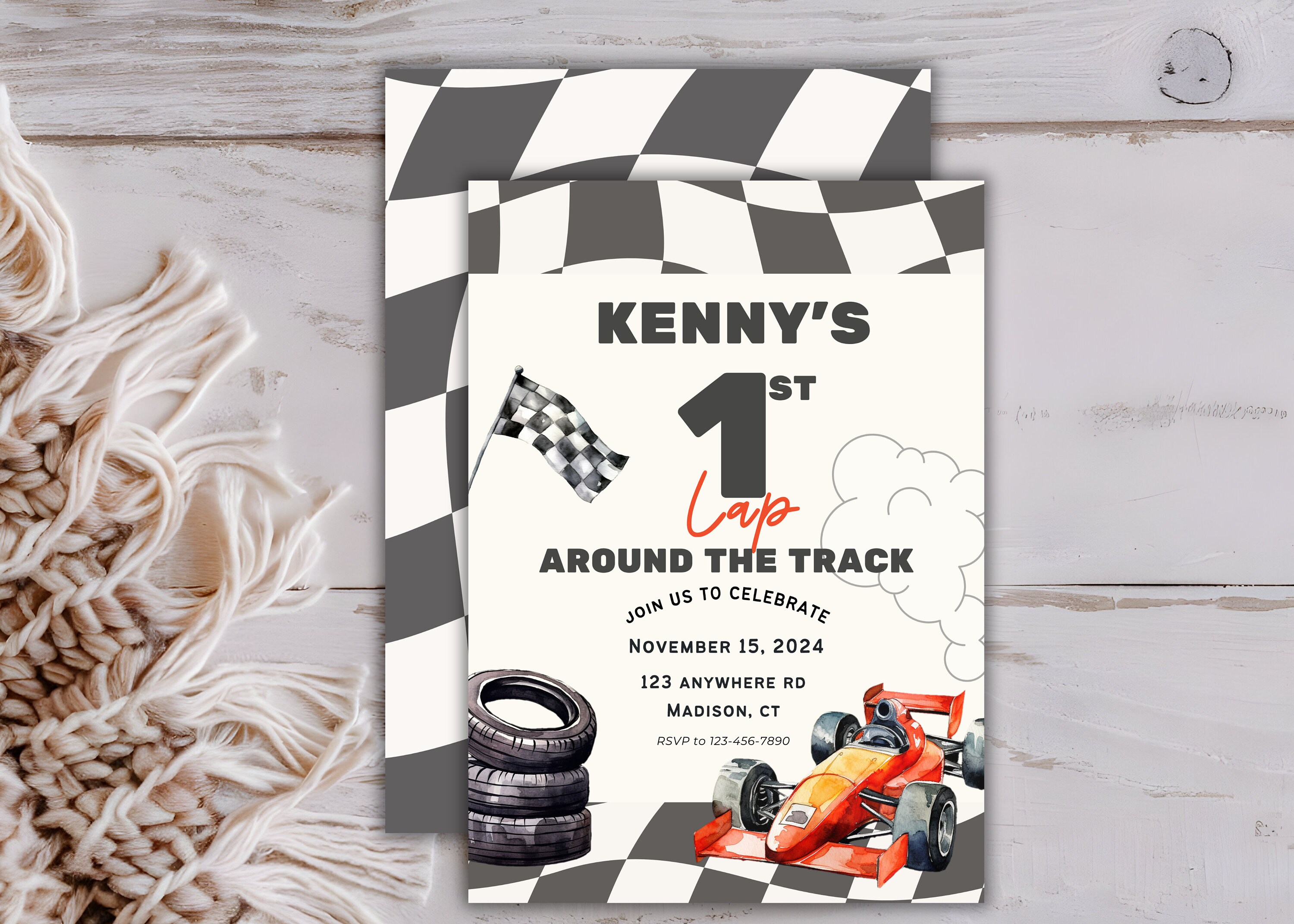 Race Car First Birthday Invitation, First Lap Around the Track ...