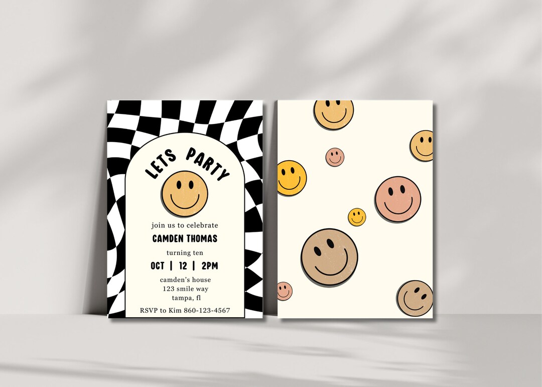 Editable Smiley Face Invitation, Smile Face Invite, Tween Birthday ...
