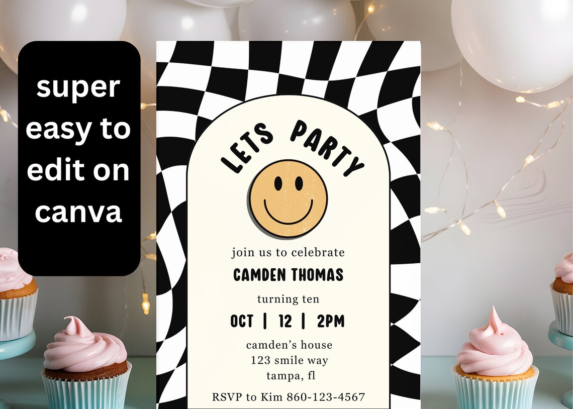 Editable Smiley Face Invitation, Smile Face Invite, Tween Birthday ...