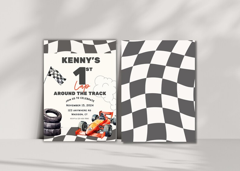 Race Car First Birthday Invitation, First Lap Around the Track ...