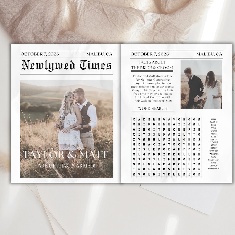 Newspaper Wedding Program Template, Editable Wedding Newspaper Program ...