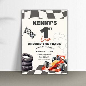 Race Car First Birthday Invitation, First Lap Around the Track ...