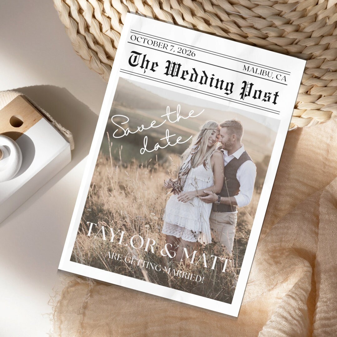 Wedding Newspaper Save the Date Template, Editable Newspaper Template ...