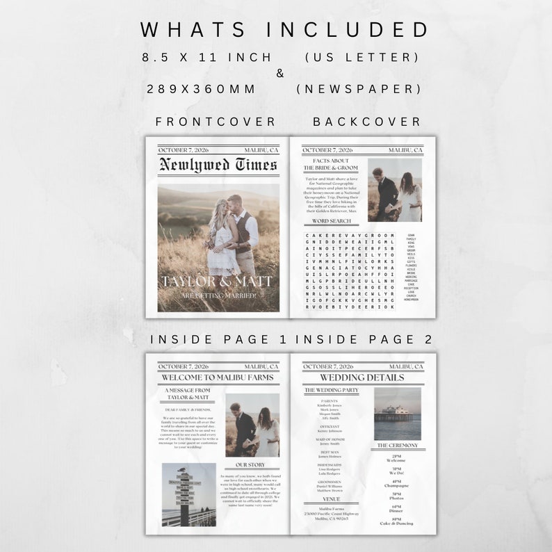 Newspaper Wedding Program Template, Editable Wedding Newspaper Program ...