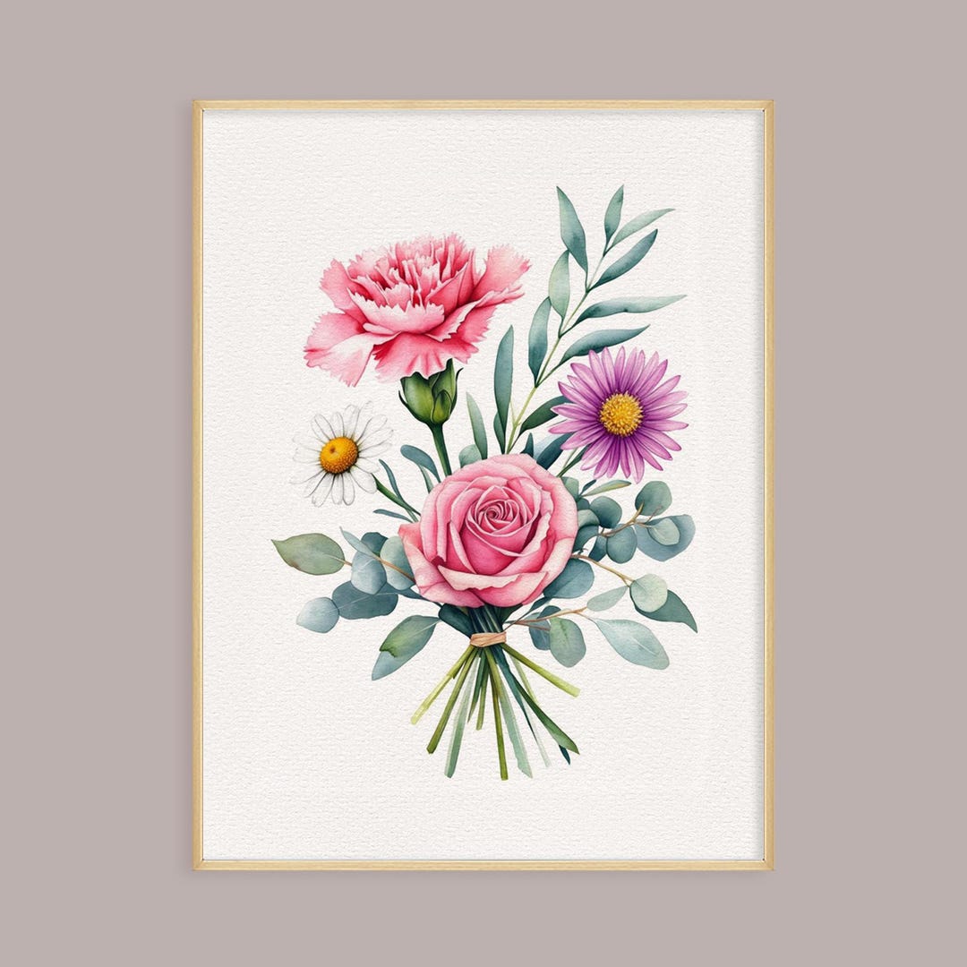 Custom Family Birth Flower Bouquet Artwork Canva Bouquet Illustration ...