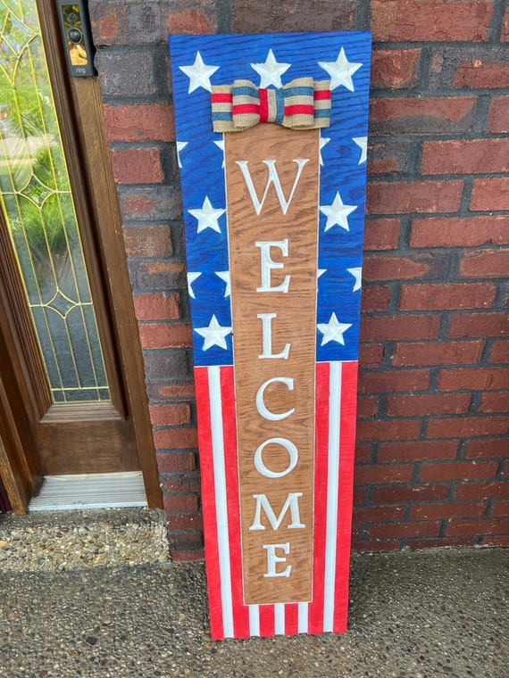 2ft American Flag Welcome Large Welcome Sign Engraved Wood - Etsy