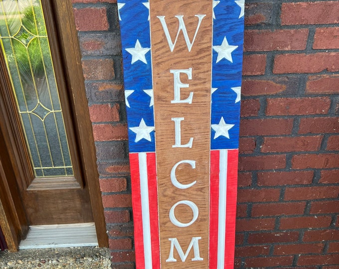 Wooden WELCOME Porch Sign Americana Welcome Sign Farmhouse - Etsy