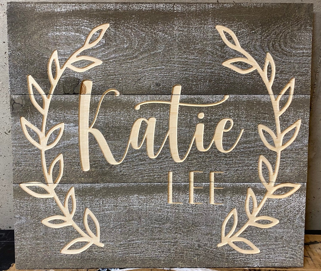 Large Wooden Name Sign | Nursery Decor, Gray Shiplap, CNC Carved - Etsy