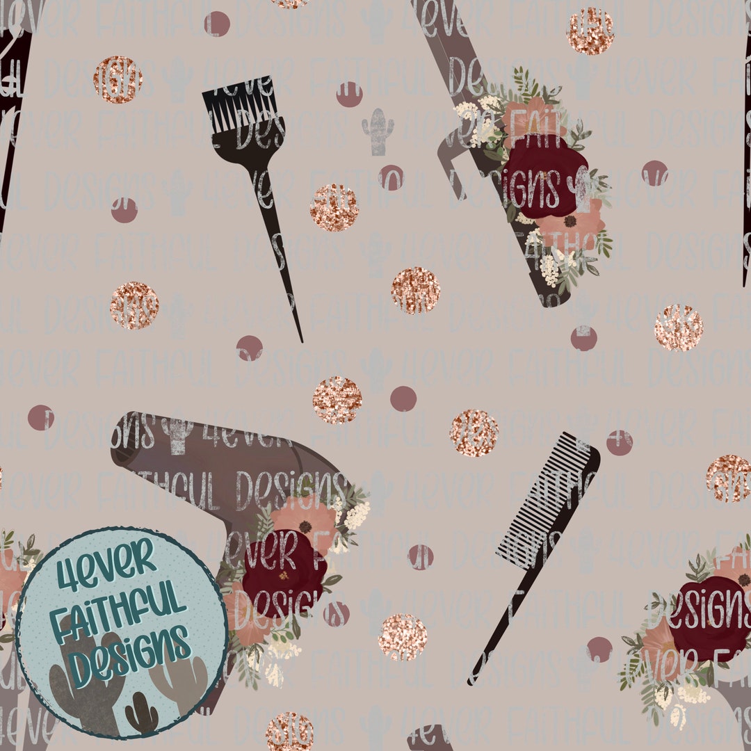 Brown Floral Hairdresser Seamless Background, Hairdresser Digital Paper ...