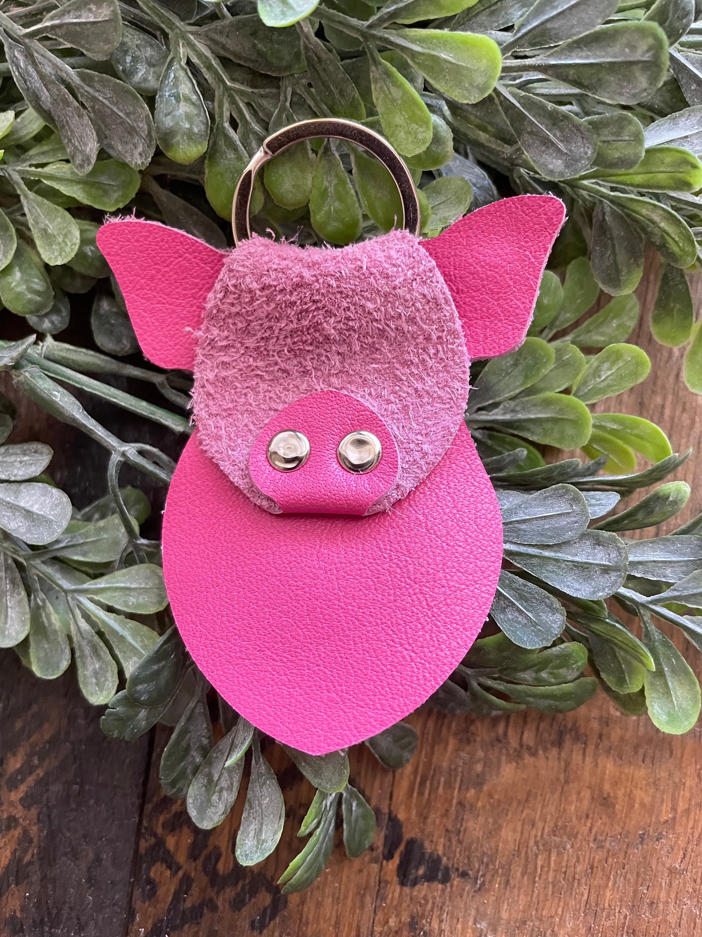 Leather Keychain, Pig, Handcrafted, Third Anniversary, Farmer, Die Cut ...