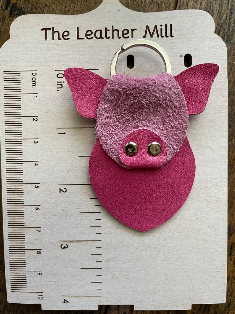Leather Keychain, Pig, Handcrafted, Third Anniversary, Farmer, Die Cut ...