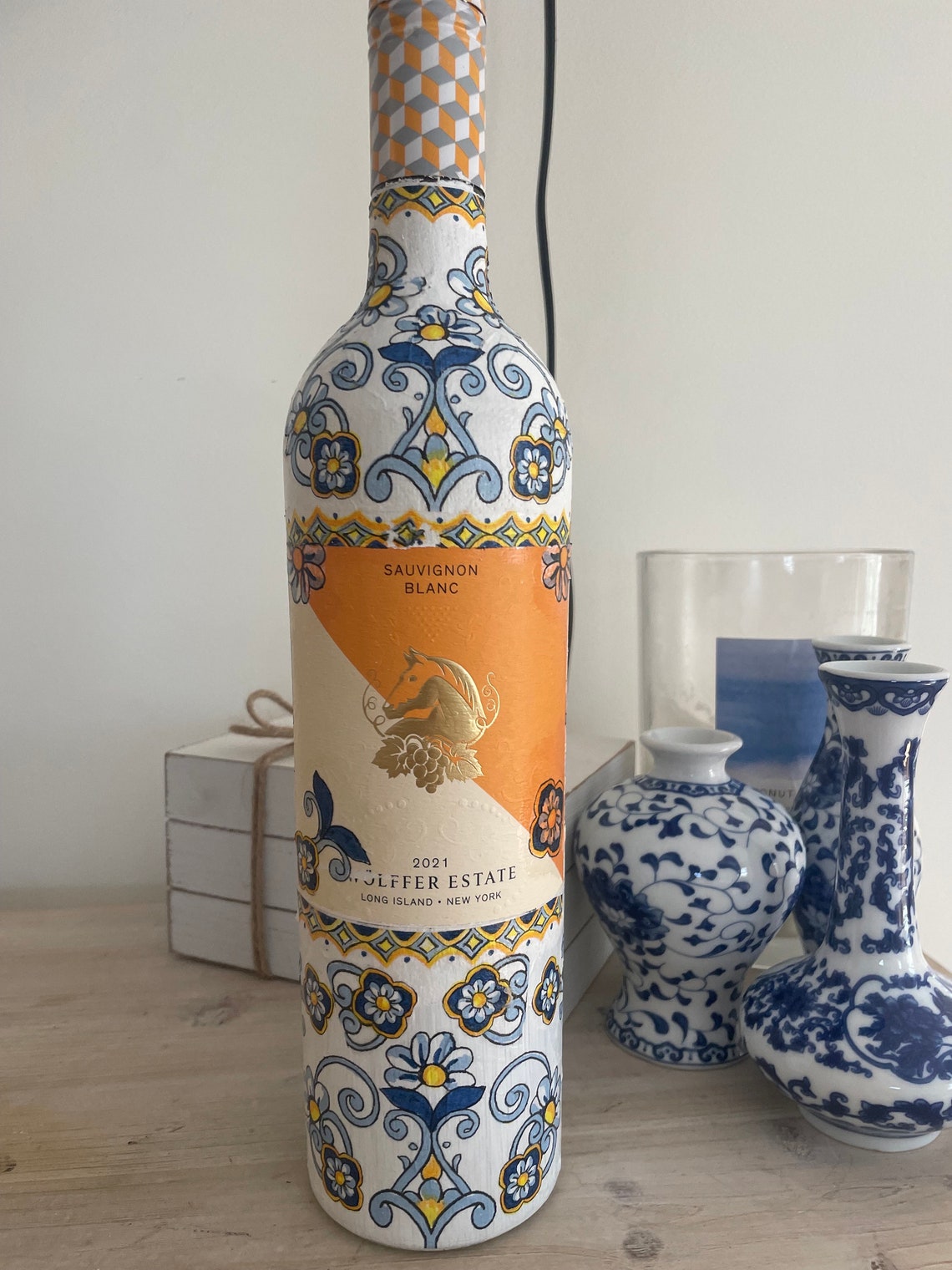 Blue & Yellow Toile Champagne Bottle - Etsy