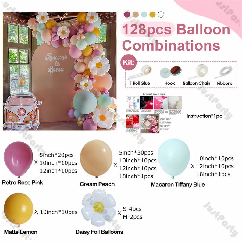 128pcs Daisy Flower Balloon Garland Arch Kit 60s 70s Party - Etsy