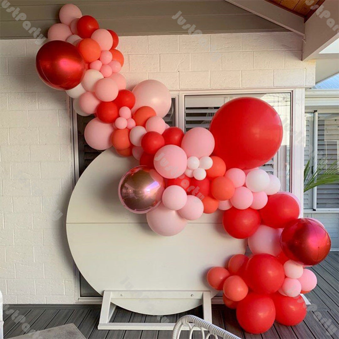 114pcs Macaron Baby Pink and Matte Red Balloon Garland Arch Kit Wedding ...