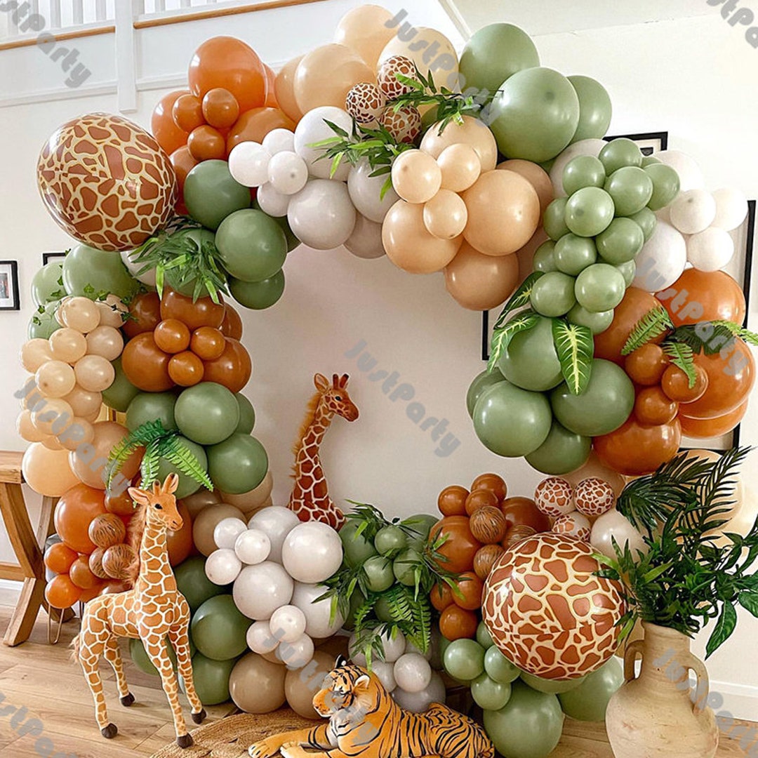 189pcs Retro Safari Balloon Garland Kit DIY Jungle Green Animal Balloon ...