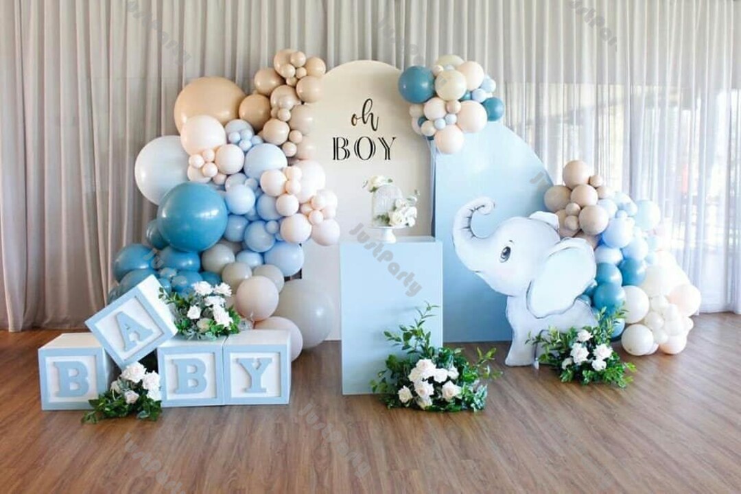 169pcs Pastel Blue Doubled Blush Apricot Balloon Garland Arch Kids Boy ...