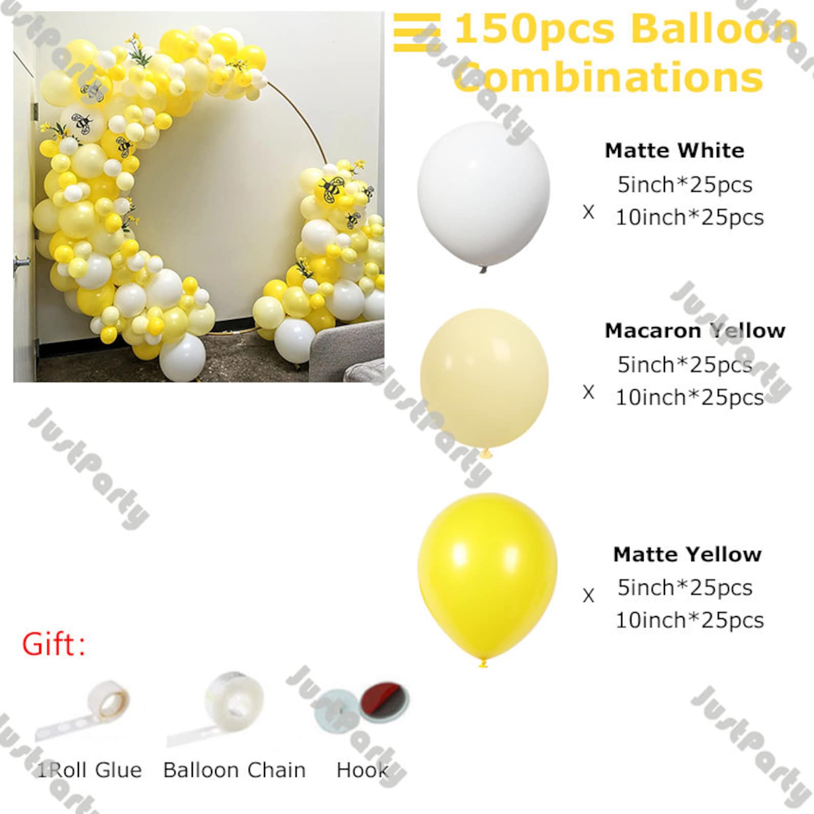 150pcs Matte Yellow White Balloon Garland Bee Theme Birthday Party ...