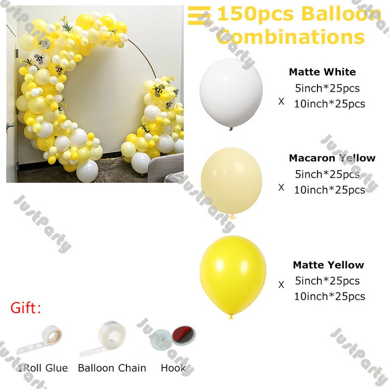 150pcs Matte Yellow White Balloon Garland Bee Theme Birthday Party ...