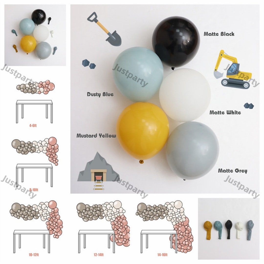 Digger Birthday Balloons Garland Blue Black Grey Yellow Latex Balloon ...