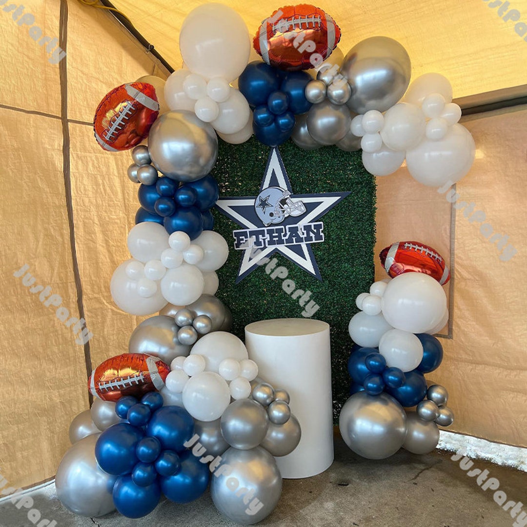 124pcs Rugby Theme Balloon Garland Doubled Blue White Silver Balloon ...