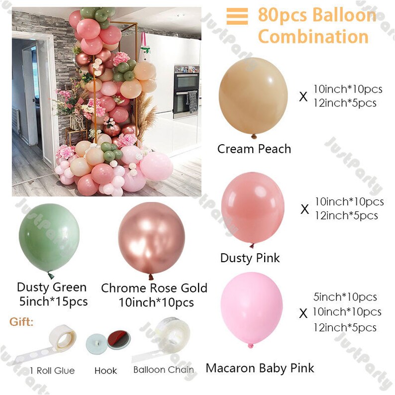 80pcs Macaron Baby Pink and Retro Pink Balloon Garland Arch Kit Bridal ...