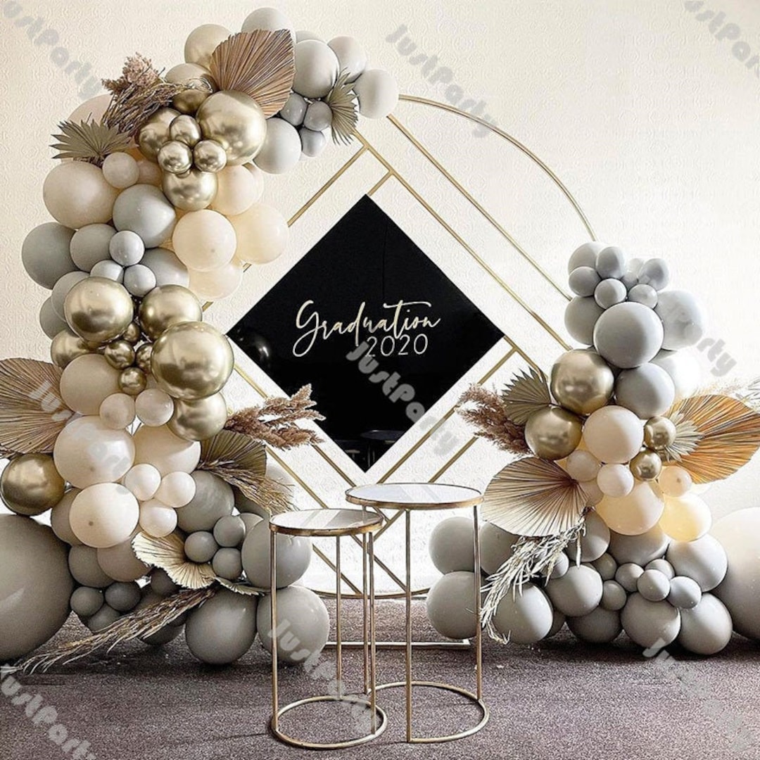 128pcs Doubled Light Gray Chrome Gold White Sand Balloon Garland Arch ...