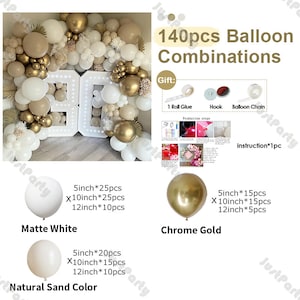 140pcs Matte Beige Balloons Garland Baby Shower Decorations Chrome Gold ...
