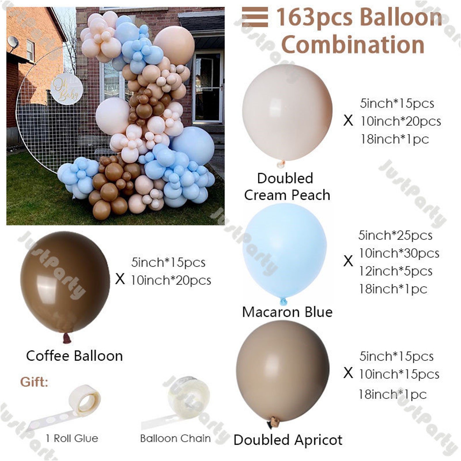 163pcs Doubled Cream Peach Apricot Blue Mocha Brown Balloon - Etsy