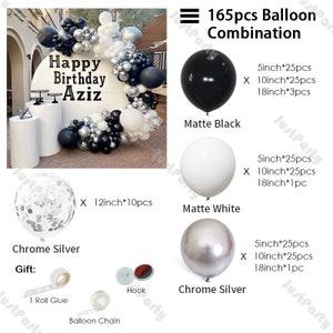 187pcs Chrome Silver Matte White Black Balloon Garland Arch Kit DIY ...