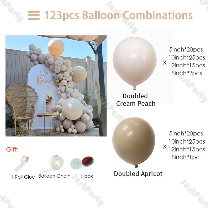 123pcs Doubled Nude and Doubled Apricot Balloon Garland Arch Kit Boho ...