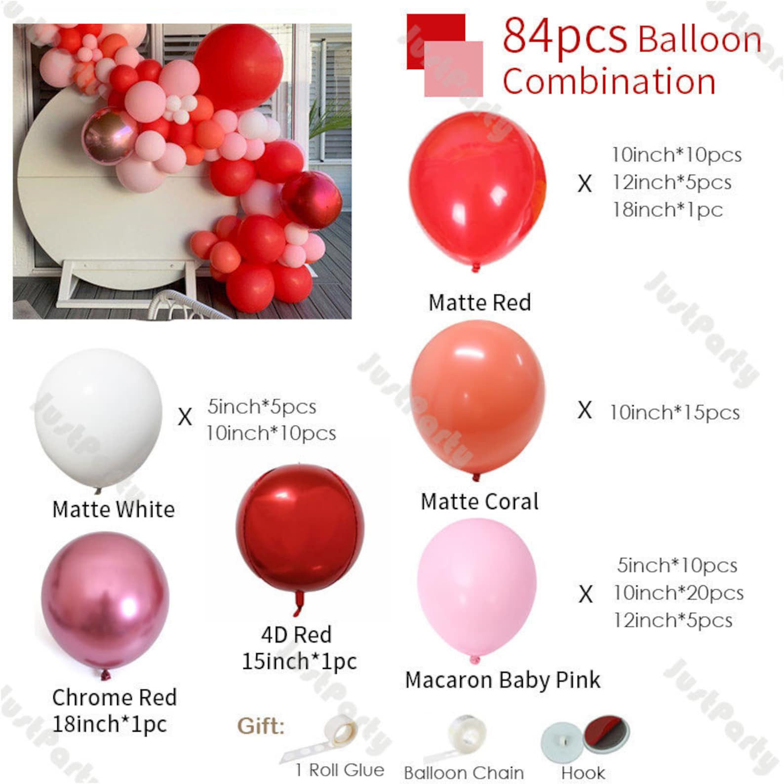 114pcs Macaron Baby Pink and Matte Red Balloon Garland Arch Kit Wedding ...