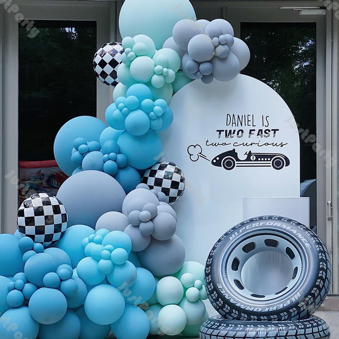 146/147/148pcs Matte Baby Blue Gray Balloons Garland Arch Race Car ...