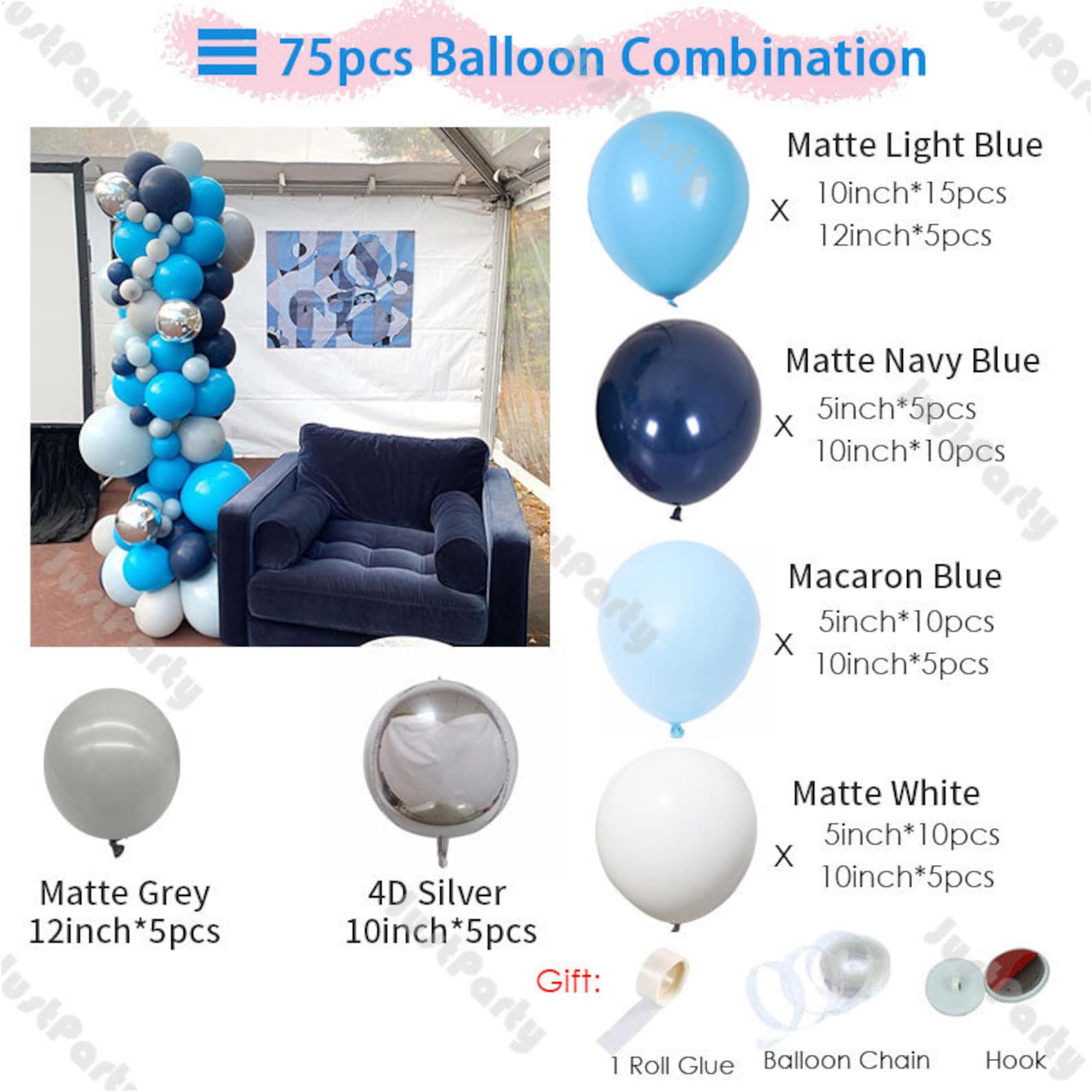 DIY Matte Navy Blue Gray 4D Silver Balloon Garland Arch Kit - Etsy