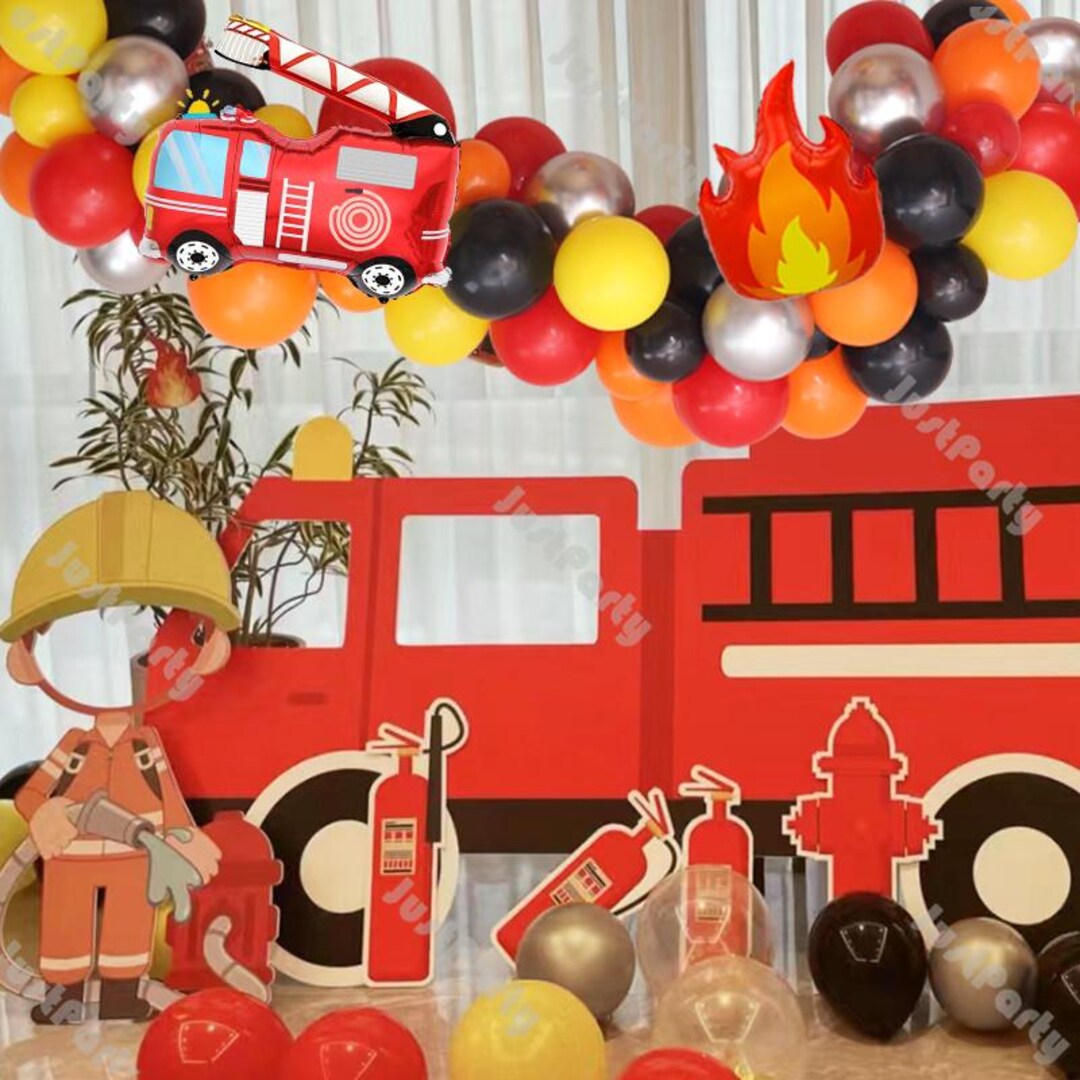 102pcs Fire Truck Balloon Arch Garland Black Orange Flames Balloon Baby ...