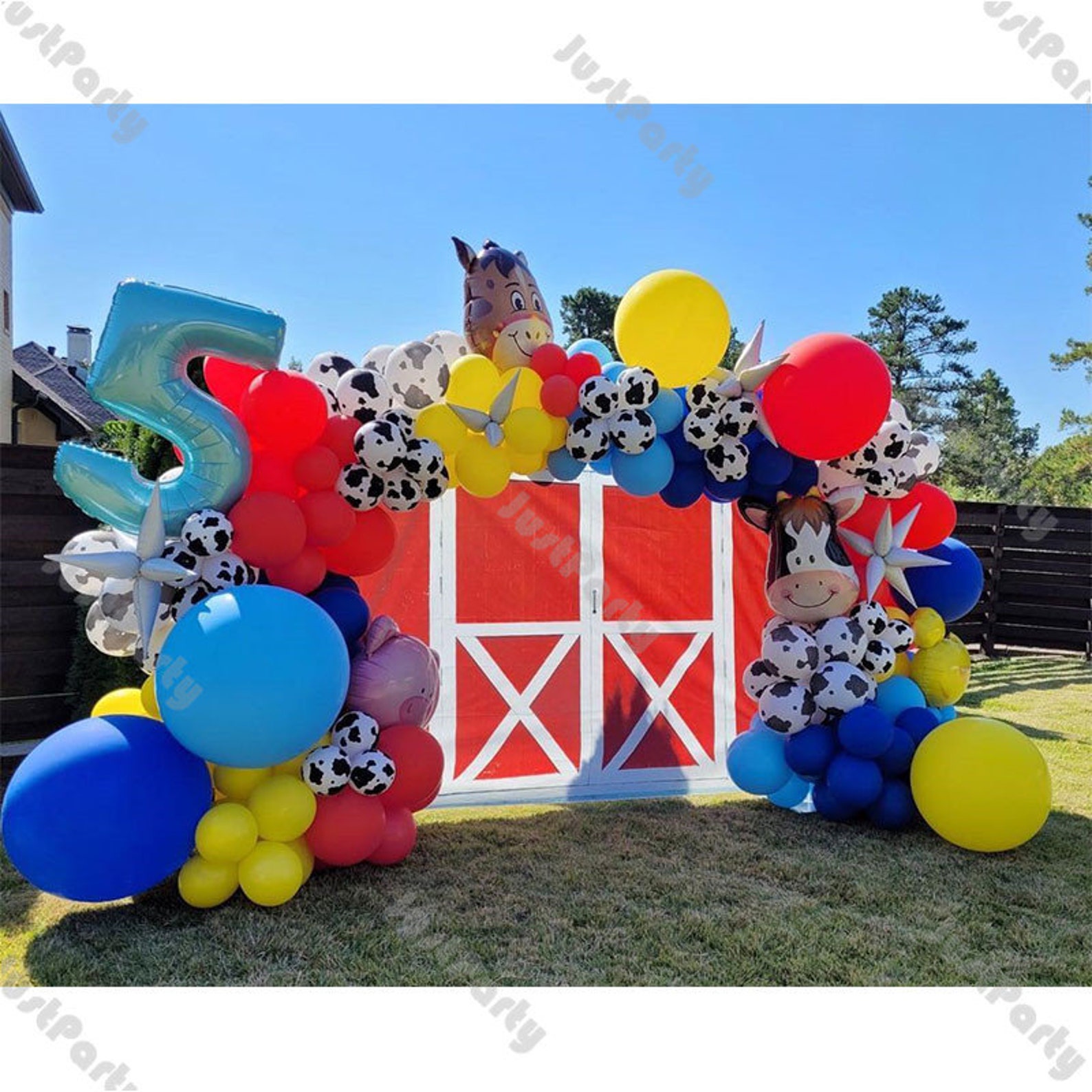 151pcs Matte Blue Red Yellow Balloon Garland Arch Kit Farm Theme ...