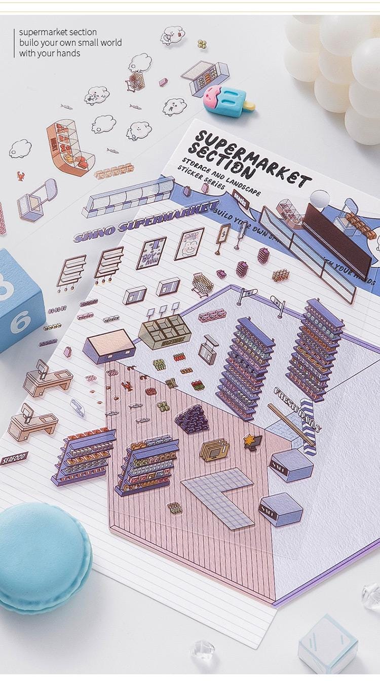 Tiny Supermarket 3D Sticker Kit: Miniature World DIY Decor - Etsy