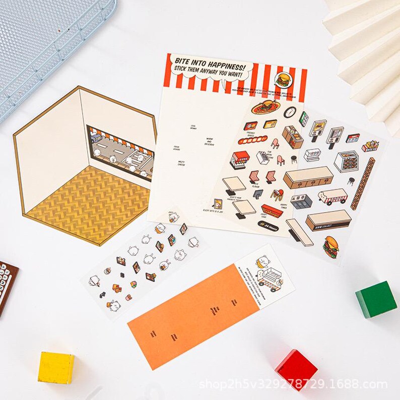 Burger Shop DIY Tiny 3D Sticker Kit Designed for Building Miniature ...