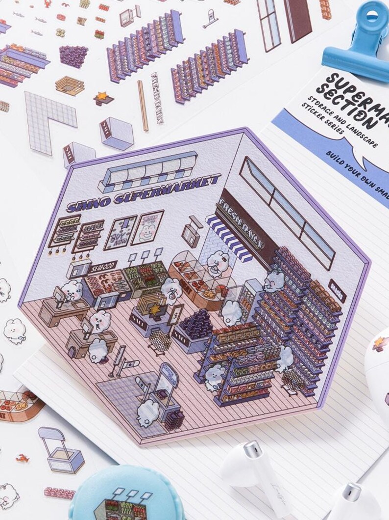 Tiny Supermarket 3D Sticker Kit: Miniature World DIY Decor - Etsy