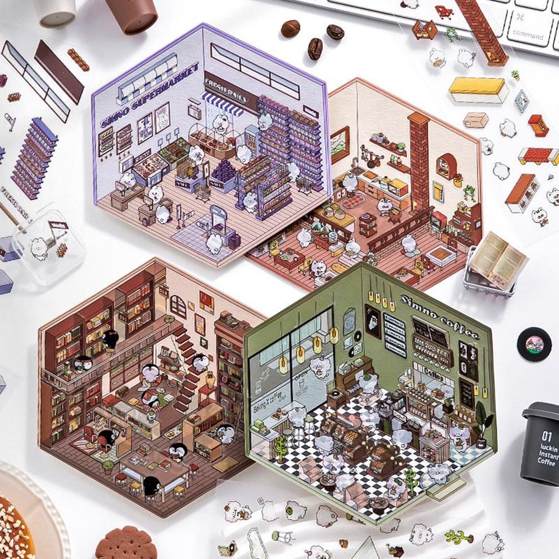 3D Isometric Kawaii Sticker Landscaping Scene Rooms Thanksgiving Gift ...