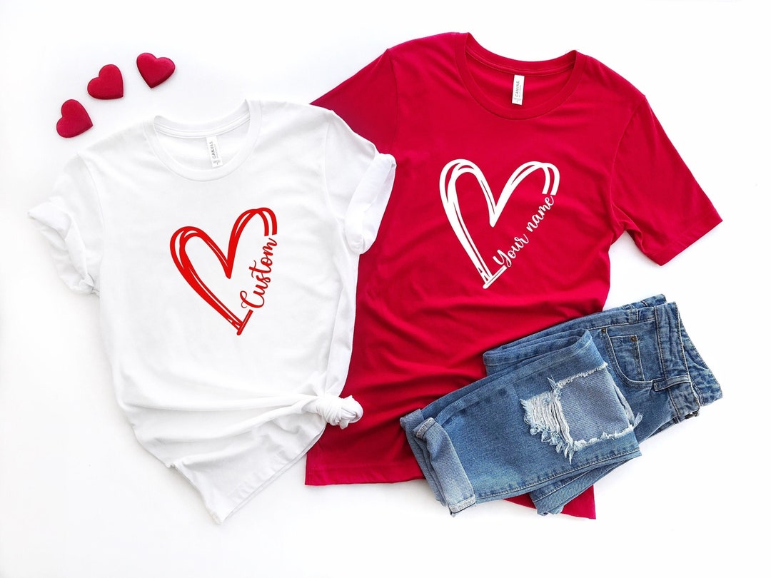 Custom Heart Line Shirt, Personalized Heart Shirt, Double Heart Shirt ...