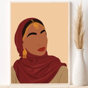 Islamic Wall Art, Printable Hijabi Wall Art, South Asian Art, Muslim ...