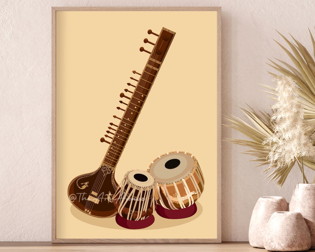 Tabla Art, Sitar Poster, Veena Art, Indian Wall Art, Music Instrument ...